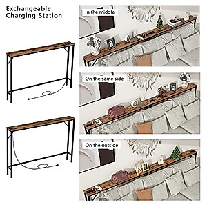 Tohomeor 5.9" Skinny Behind Sofa Console Table with Charging Station 47.24" Narrow Long Behind Couch Table with Power Outlets USB Ports Thin Entry Table for Entryway Living Room Hallway