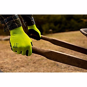 G & F 1516 6 Pairs Pack Premium High Visibility Low emissions Green Work and gardening Gloves for Men and Women. MicroFoam Textured Coated Palm and Fingers Gloves for Gardening Work, X-Large, Green