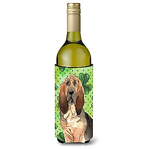 Caroline's Treasures CK1813LITERK Shamrocks Bloodhound Wine Bottle Hugger Bottle Cooler Sleeve Hugger Machine Washable Collapsible Insulator Beverage Insulated Holder