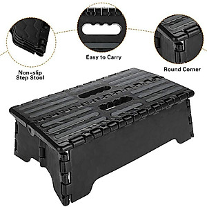 Folding Step Stool, Plastic Portable Black Step Ladder One Step Ladder Lightweight Step Chair Ladder for Elderly Pregnant Bathroom Travel Use, Holds to 150kg, 14.9 * 8.5 * 5.1