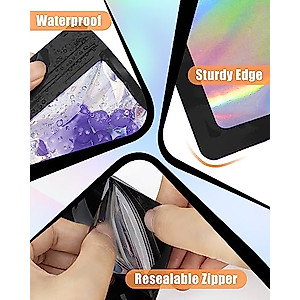Holographic Bags Candy Bags 300 PCS (3x4.7 Inch, Black) Resealable Bags Packaging Bags with Clear Window Small Bags Foil Pouch Bags for Food Storage Small Business Christmas