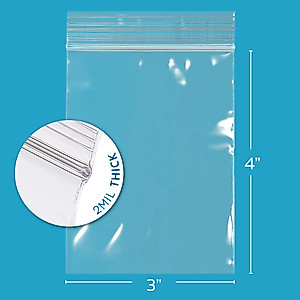 GPI - 3" x 4" - Bulk Case of 1000, 2 Mil Thick, Clear Plastic Reclosable Zip Bags, Hang Hole for Display, Durable Poly Baggies with Resealable Zip Top Lock for Storage, Packaging & Shipping