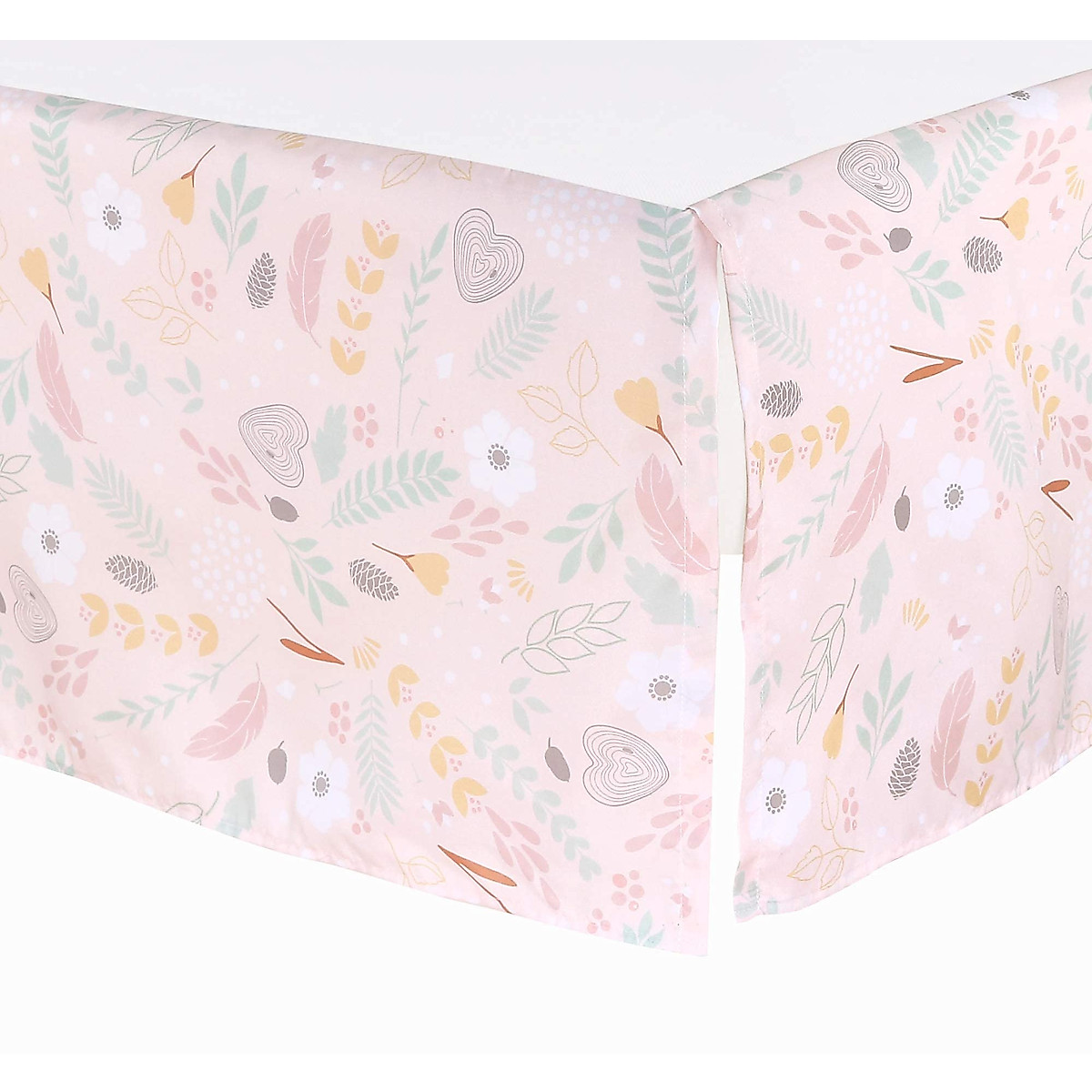 The Peanutshell Pink Woodland Floral Crib Bedding Set for Baby Girls - Crib Quilt, Fitted Sheet, Dust Ruffle Included