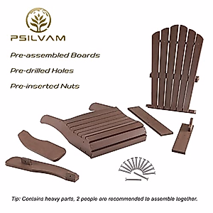 Psilvam Adirondack Chair, Oversized Poly Lumber Fire Pit Chair with Cup Holder, 350Lbs Support Patio Chairs for Garden, Weather Resistant Outdoors Seating, Relaxing Gift for Father & Mother (4, Brown)