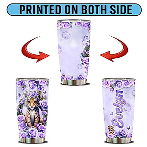 WONWIX Personalized Tiger Coffee Mug For Women, Travel Drinking Cups Tigers Gifts For Mom, Ladies, Daughter, Birthday Christmas Valentine Mothers Day 20oz Stainless Steel Tumblers With Lid