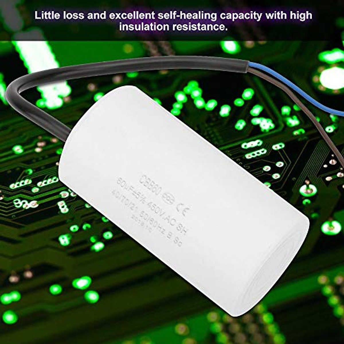 CBB60 Capacitor, Motor Running Capacitor 450V 60uf Capacitor ESR Eco-Friendly for Household Electric Appliance