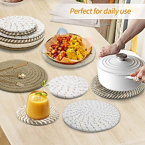 7" Trivets for Hot Dishes Hot Pots and Pans, 4 Heat Resistant Potholders for Kitchen with 2 Cotton 4.3" Coasters, Hot Plate Mats Hot Pads for Countertops Table Home Essentials, Farmhouse Decor 6 Pcs