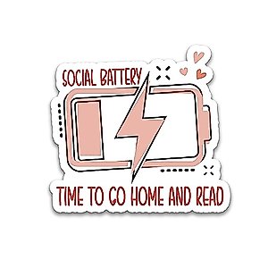 Miraki Social Battery Time to Go Home and Read Sticker, Kindle Stickers, Water Assitant Die-Cut Vinyl Stickers Decals for Laptop Phone Kindle Journal Water Bottles, Stickers