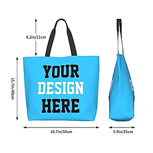 Custom Tote Bags With You Team Logo Text Picture Personalized Tote Bag Travel Business Shopping Women Teacher Blue Personalized Shoulder Bag, One Size