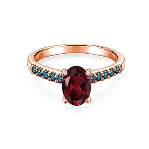 Gem Stone King 2.33 Ct Oval Red Rhodolite Garnet Blue Diamond 10K Rose Gold Ring (Size 8)