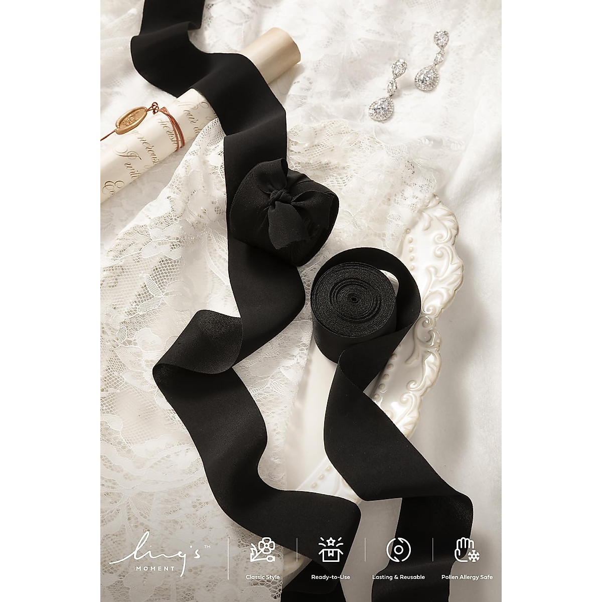 Ling's Moment 1.5" Chiffon Ribbon Handmade Frayed Edges Ribbon for Wedding Flatlays Invitations Bouquets Gift Wrapping Decorations, Desert Sage, 18 Yards