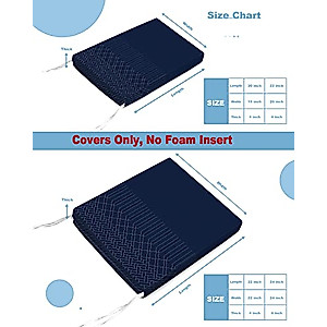 Navy Blue Outdoor Waterproof Cushion Chair Cover Set of 2 Abstract Minimalistic Geometric Stripes Patio Furniture Sofa Couch Seat Cushions Protector Slipcover with Ties, 20''x18''x4''