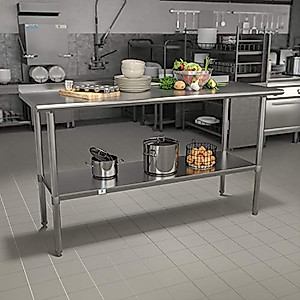 EMMA + OLIVER Stainless Steel 18 Gauge Kitchen Prep and Work Table with Backsplash and Shelf, NSF - 60" W x 24" D