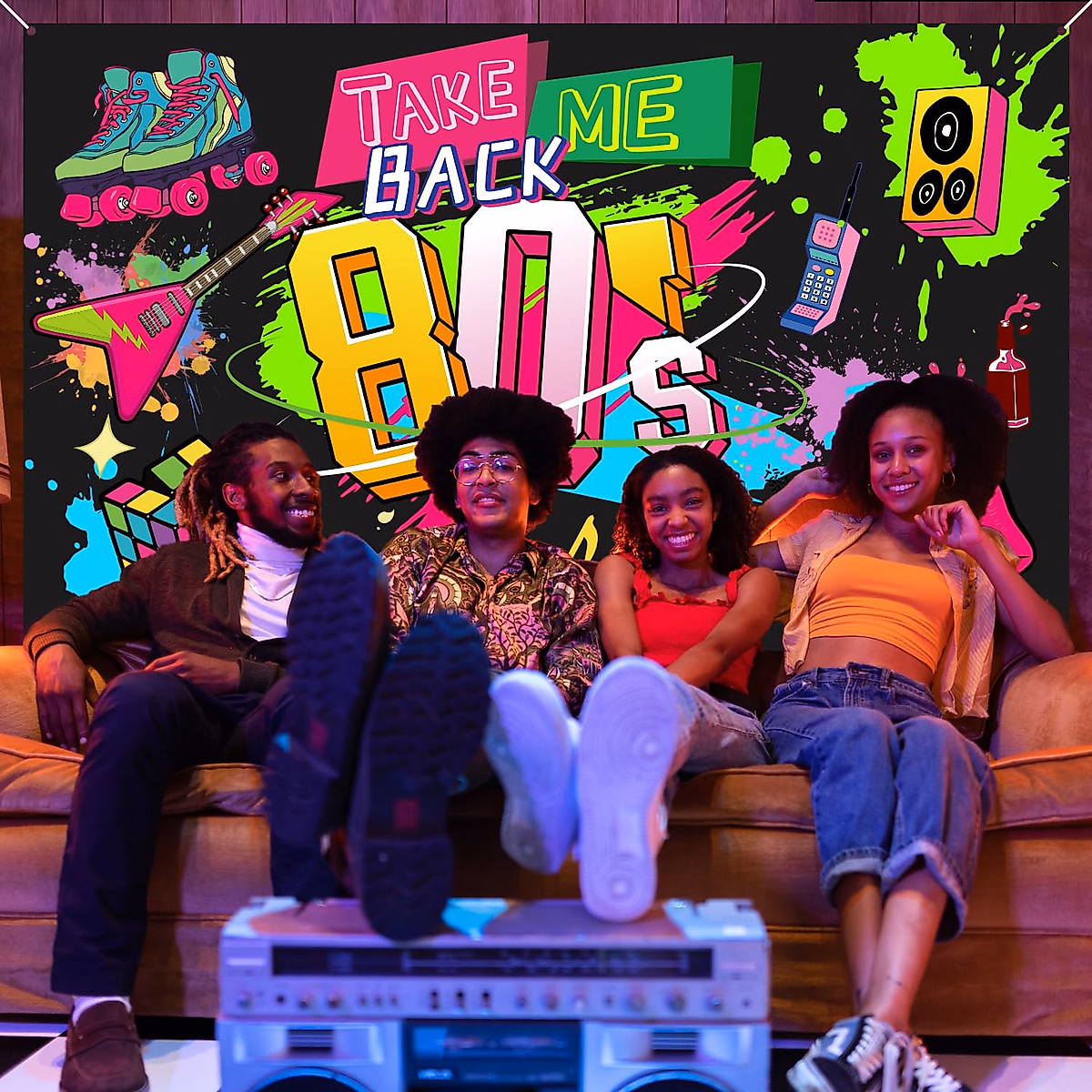 5x3ft 80s 90s Party Decorations, 80s Theme Party Backdrop for Photography Graffiti Wall Decor, Back to The 80s Retro Hanging Background for Birthday Party (80s)