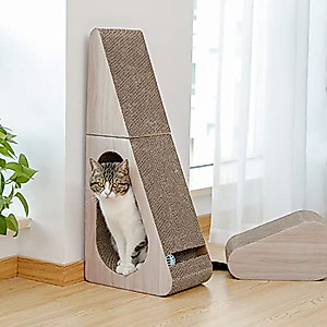 PAWZ Road Cat Scratching Post, 2 in 1 Large 28.3" Corrugated Cat Scratcher Three Sided Use Scratching Pad with Balls for Indoor Cats and Kittens
