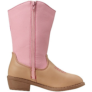 bebe Girls' Cowgirl Boots - Classic Western Cowboy Boots - Mid Calf Boots for Toddlers, Little and Big Girls (5T-7), Size 2 Little Kid, Taupe/Pink