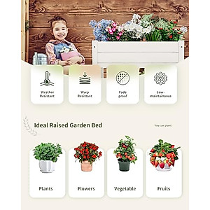 JEAREY Raised Garden Bed with Legs, HDPE Elevated Garden Boxes with Wheels, Raised Planter Box Outdoor, for Flowers Vegetables Herbs Backyard Patio Balcony, White