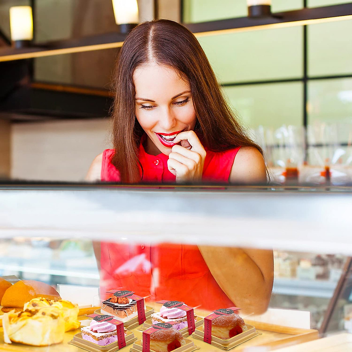 50 Pcs 3.5 Inch Mini Cake Box, Clear Plastic Mini Cupcake Box Muffins Box Cookies Dome Box Mooncake Box Small Single Muffin Dessert Containers Holder Wedding Birthday Gift Box Bonus 50 Pcs Stickers