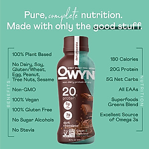 OWYN, Vegan Protein Shake, Dark Chocolate,12 Fl Oz (Pack of 12), 100-Percent Plant-Based, Dairy-Free, Gluten-Free, Soy-Free, Tree Nut-Free, Egg-Free, Allergy-Free, Vegetarian, Kosher …