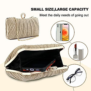 Womens Golden Evening Clutch Purse Glitter Handbag Pleated Evening Bag for Bridal Wedding Party (Gold)
