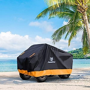 CoukouCover 300D Black Orange Waterproof ATV Cover, All Weather Outdoor ATV ATC Quad Bike Storage Protection ATV Cover (XL 82")