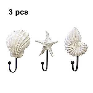 UXELY Wall Hooks Coat Hooks, 3pcs/Set Resin Hanger Decorative Hooks, Sea Shell Wall Hooks, Coastal Theme Beach House Decor for Bathroom Doors, Bedrooms, Wardrobes(White)