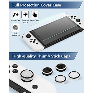 RTTACRTT Carrying Case for Nintendo Switch OLED, Hard Shell Travel Carrying Case for Nintendo Switch with Case, HD Screen Protector, Stand, Thumb Grips