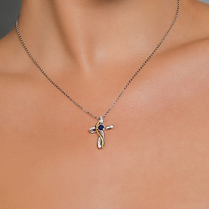 Gem Stone King Infinity Cross Necklace For Women | 925 Sterling Silver and 10K Yellow Gold | Gemstone Birthstone and White Lab Grown Diamond Cross Faith Pendant Necklace | with 18 Inch Chain