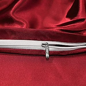 3 Pieces Silk Like Comforter Cover Set with Zipper Closure, Microfiber Luxury Breathable Ultra Soft Bedding Duvet Cover Set, Solid Color Modern Quilt Cover Set,Red,Queen(90''x90'')