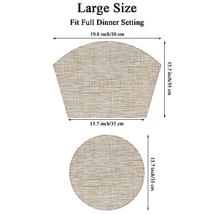 SHACOS Large Size Wedge Shape Placemats with Centerpiece Round Mat Set of 5 Round Table Place Mats Washable Dining Table Placemats Reversible, Beige