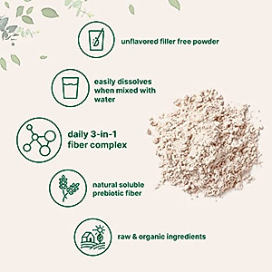 Organic Soluble Prebiotics Fiber Supplement (Inulin, Acacia, Psyllium Husk), 2 Pounds, 3 in 1 Fiber Formula, Daily Fiber, Unflavored, for Digestive Health, Hunger Control, Vegan