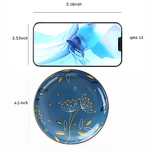 RUIMIC Ceramic Ring Dish Jewelry Tray,Bohemian/Boho Dandelion Decorative Organizer Trinket Dish with Golden,Home Decor Wedding Birthday Housewarming Gift for Her(Blue)