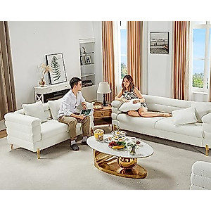 AMERLIFE Sofa, 3 Piece Set 85 inch Oversized Sofa- Comfy Sofa Couch, 3 Seater Sofa and Loveseat for Living Room- Bouclé Deep Seat Sofa White