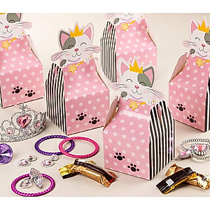 Juvale Cat Party Favor Boxes - 24-Pack Paper Treat Boxes with Die-Cut Princess Kitty, Cute Cat Themed Gable Boxes, Goodie Gift Loot Boxes, Girls Birthday Party Supplies, 3.5 x 3.5 x 8 Inches