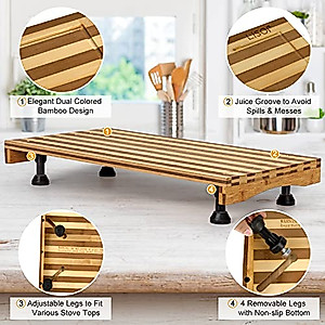 Bamboo Stovetop Cover&Countertop Cutting Board with Adjustable Legs, Dual-purpose Chopping Board for Electric Stove Burner, Workspace Block Cover for RV Camping Camper Gas Cook Top Cover