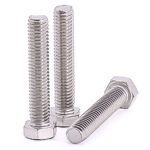 M10-1.5 x 50mm (10 pcs) Hex Head Bolts, 304 Stainless Steel 18/8, Hexagon Head Bolts, Full Thread Coverage, Coarse Thread, Strong, Durable, Thread Size Ranges from 3mm to 20mm Head Bolts, DIN933