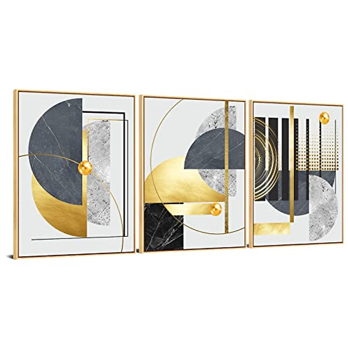MOUDAMION Black Gold Canvas Wall Art, 3Pcs Large Abstract Canvas Wall Art Gold Frame Wall Quotes Painting Luxury Nordic Art Poster for Living Room Office 24x36inch