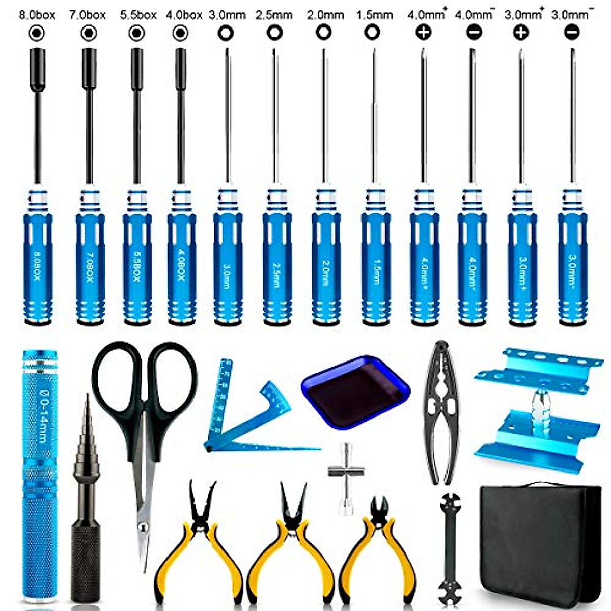 RC Hex Screwdriver Tool Kit - 24PCS Hex Nut Drivers Phillips Screwdriver Allen Wrench with Pliers Wrench Body Reamer Stand Tools for Rc Car DJI Drone Traxxas Boat Quadcopter Helicopter
