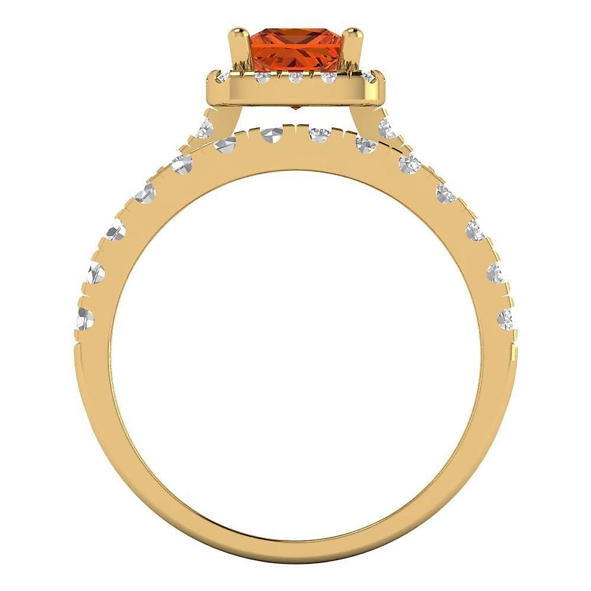 Clara Pucci 1.7 ct Princess Cut Halo Solitaire Simulated Ruby Designer Art Deco Statement Wedding Ring Band Set 18K Yellow Gold 3.5