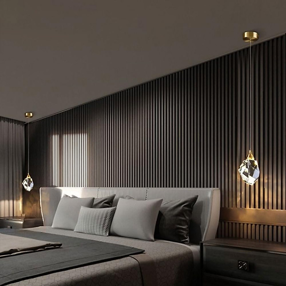 MOKLMD Gold Color Crystal Personality Shape Pendant Lamp.Chandelier Crystal Shade with Metal Head and Light Transmission.70.9in Adjustable Rope Hanging Lamp.for Bedroom, Dining Room Droplight