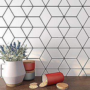 ReWallpaper 17.7X276 Self Adhesive Wallpaper Roll Geometric Peel and Stick Wallpaper Black and White Design Patterned Contact Paper for Cabinets Counter Cupboard Door Closets Drawers Neutral Vinyl