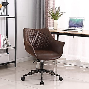 Home Office Desk Chair, Set of 2 Leather Modern Height Adjustable Task Chair with Armrest, Back and Wheels for Living Room Study Room and Bedroom, Brown