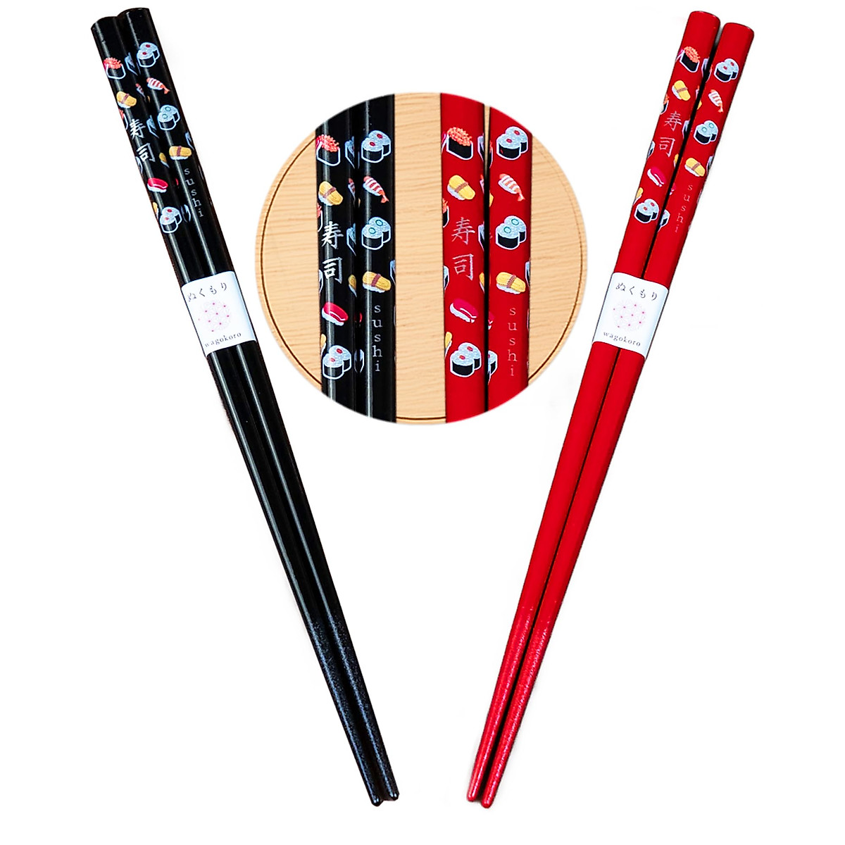 Musuubi Japan Japanese Chopsticks Made in Japan - Set of Two Pairs of Cute sushi Chopsticks Reusable Wooden Chopsticks for Adults