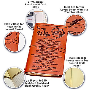 Giftrry Wife Gifts from Husband, To My Wife Leather Journal, 140 Page Wife Refillable Writing Journal, Anniversary Wedding Christmas Gifts for Wife from Husband, Romantic Gifts for her