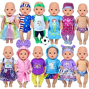 WONDOLL 10 Sets 14-16-Inch-Baby-Doll-Clothes-Outfits Dress Headbands Accessories Compatible with 43cm New Born-Baby-Doll, 15-inch-Baby-Doll, 18-Inch Doll