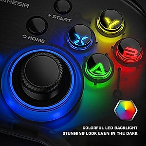 GameSir T4 Pro Wireless Game Controller for Windows 7 8 10 PC/iPhone/Android/Switch, Dual Shock USB Bluetooth Mobile Phone Gamepad Joystick for Apple Arcade MFi Games, Semi-Transparent LED Backlight