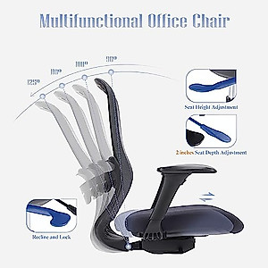 Ergonomic Mesh Office Chair, Mid Back Computer Executive Desk Chair with 4D Armrests, Slide Seat, Tilt Lock and Lumbar Support