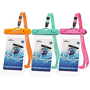 MoKo Waterproof Phone Pouch 3-Pack, Underwater Phone Case Dry Bag with Lanyard Compatible with iPhone 14 13 12 11 Pro Max X/Xr/Xs Max/SE 3, Galaxy S21/S20, up to 7.5", Orange+SkyBlue+Magenta