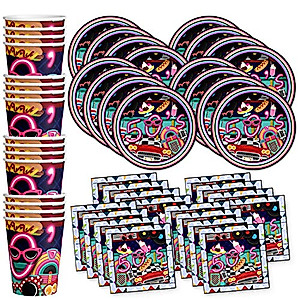 50's Diner Birthday Party Supplies Set Plates Napkins Cups Tableware Kit for 16