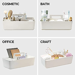 Carrotez Craft Storage Organizer, Craft Storage Containers, Caddy Tote Bin, Divided Plastic Organizer with Handle for Craft, Sewing, Art, Office Supplies, Multi Use, Stackable, Portable, White